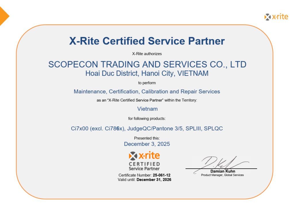 DỊCH VỤ HIỆU CHUẨN VÀ SỬA CHỮA – HÃNG XRITE – SCOPECON TRADING AND ...